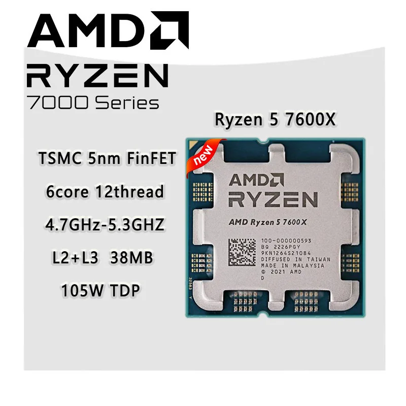 AMD Ryzen 5 7600X R5 7600X 4.7 GHz 6 Core 12 Thread CPU Processor 5NM ...