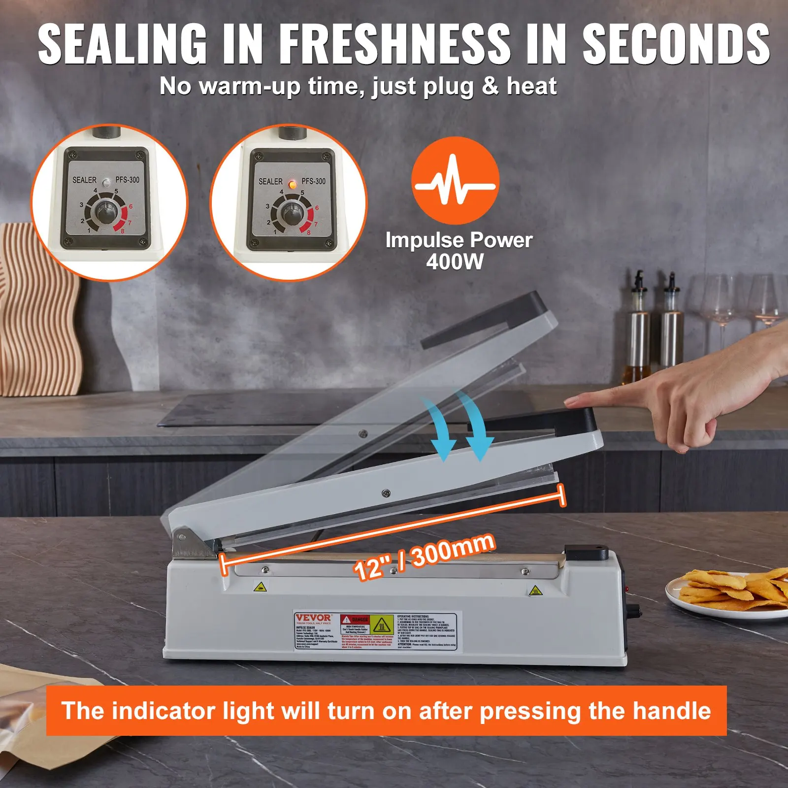 Impulse Sealer 12 Inch, Manual Heat Sealing Machine With Adjustable ...