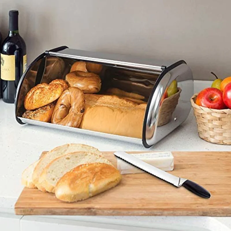 Metal-Bread-Box-with-Hinged-Sliding-Lid-Desktop-Pastry-Storage-Box ...
