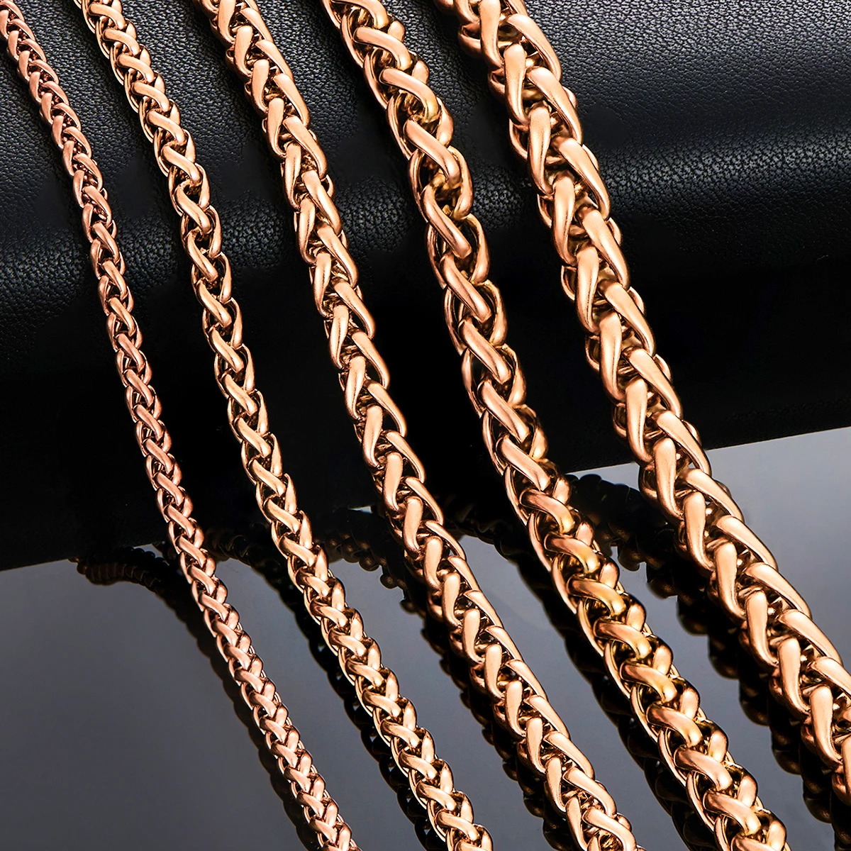 3mm/4mm/5mm/6mm/7mm Rose Gold Color Stainless Steel Wheat Braided ...