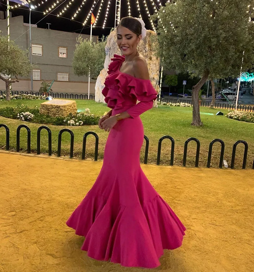 Msikoods-Purple-Mermaid-Evening-Dresses-Plest-Wave-Strap-Long-Sleeves ...