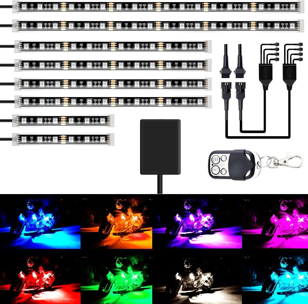 8Pcs-Motorcycle-LED-Light-Kits-Strips-DC-12-Volt-Waterproof-RGB-Multi ...