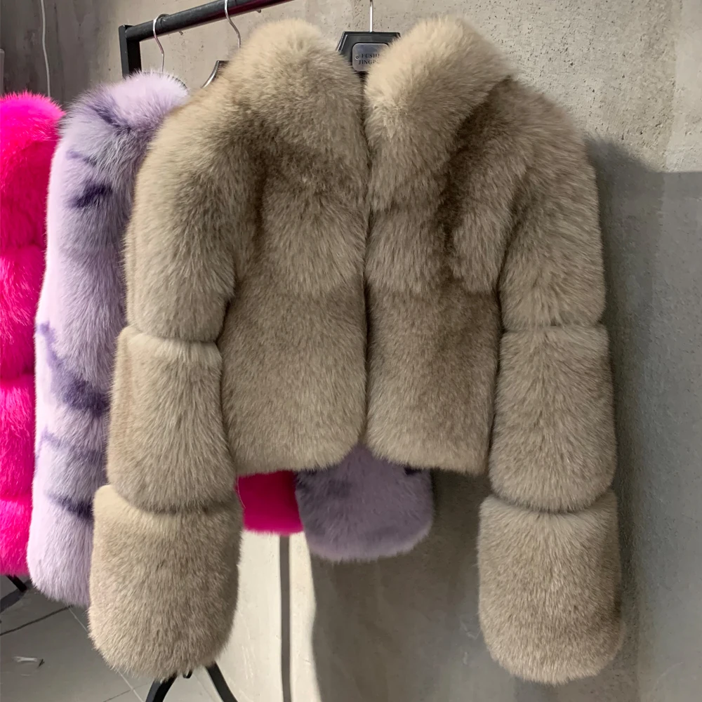 Stand Collar Fur Jackets Women Real Fox Fur Cropped Jackets Winter Warm ...