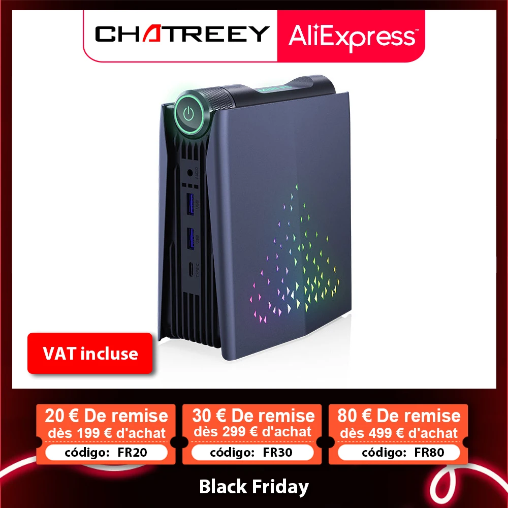 Chatreey – Mini PC Gaming AMR5 Ryzen 5 5600U, ordinateur de bureau avec ...