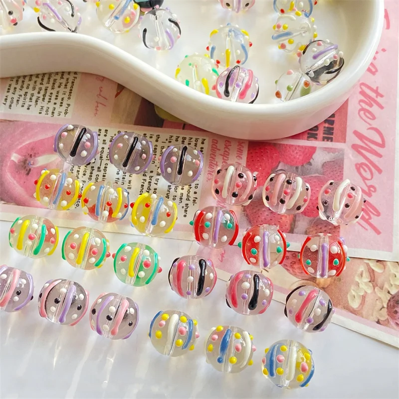 15MM Hand Drawn Drip Oil Painting Round Glass Beads Loose Beads ...