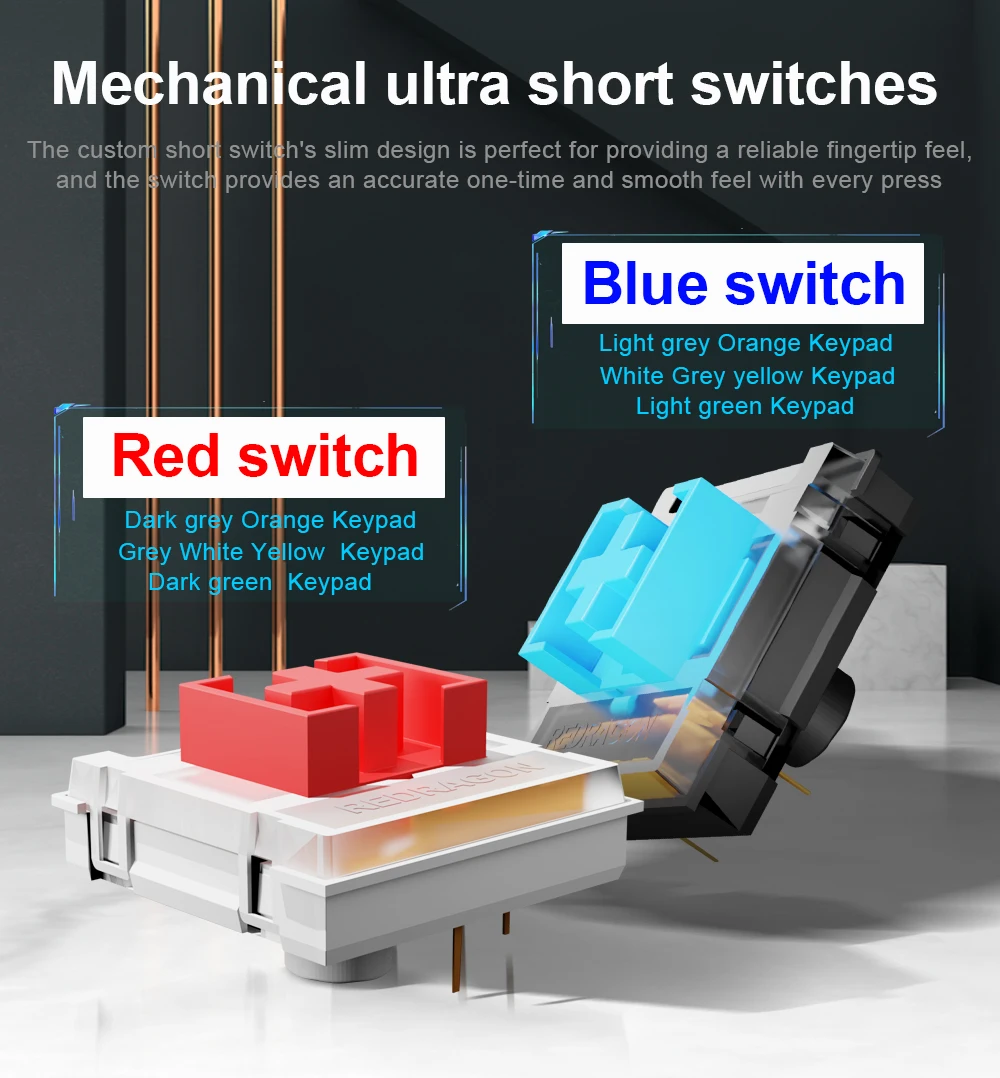 REDRAGON TL84-B RGB USB Mini Slim Ultra-Thin Wired Mechanical Gaming Keyboard Red Blue Switch 84 ...