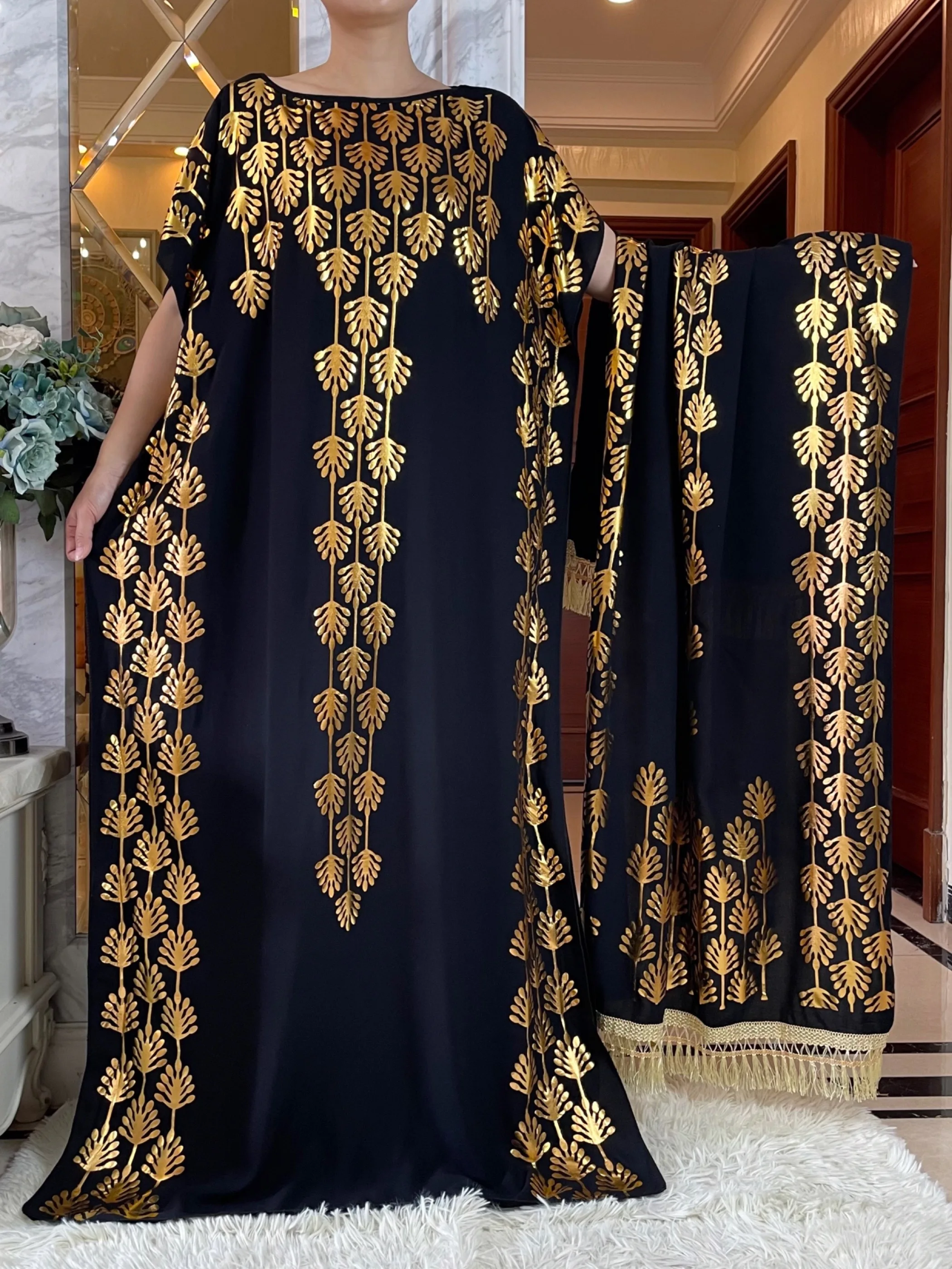 Abaya-de-Duba-pour-femmes-robe-d-t-en-coton-manches-courtes-estampage ...