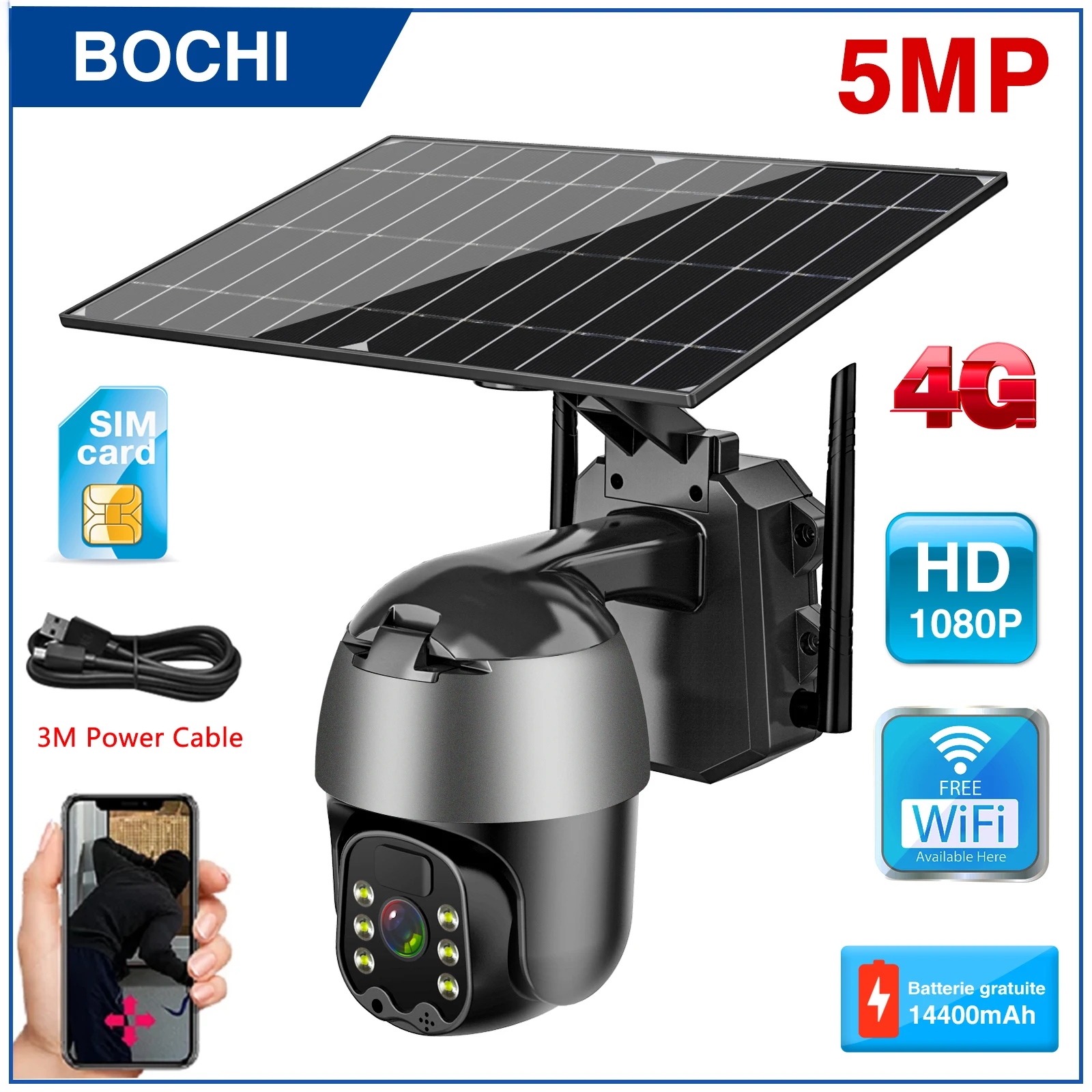 5mp 4g Wifi Solar Powered Camera Outdoor Security Protection Cctv 360 ...