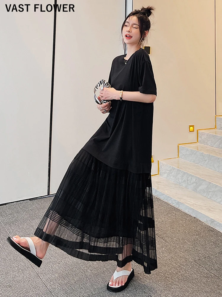 Robes-longues-pliss-es-en-maille-patchwork-pour-femmes-mode-cor-enne ...