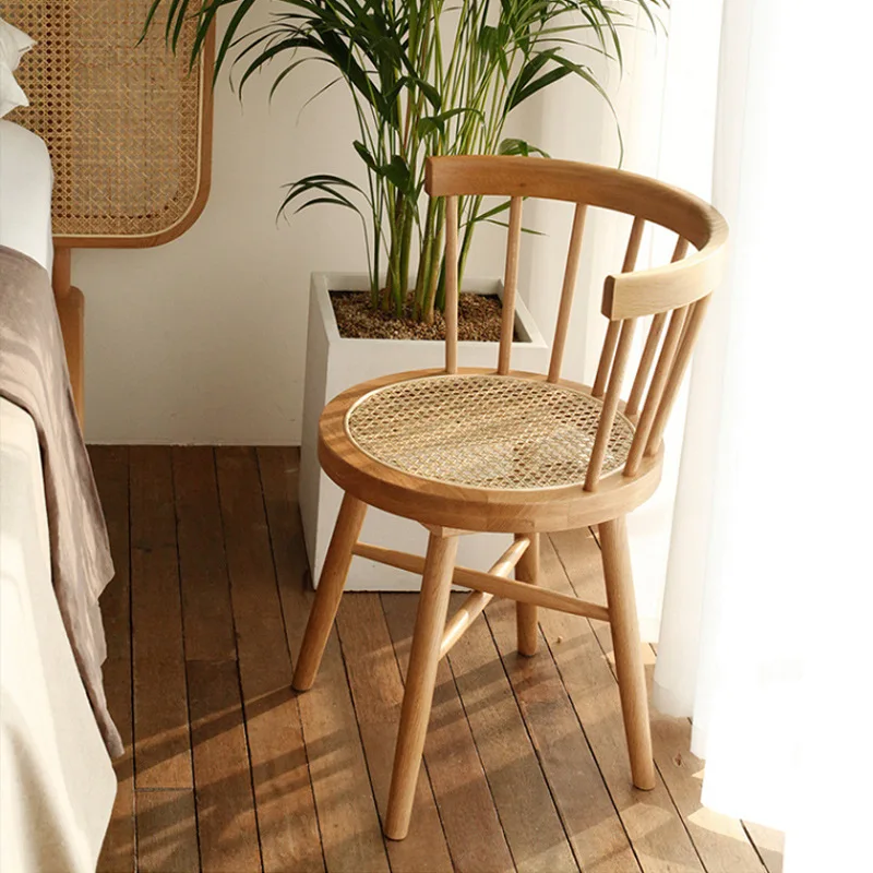 Joylove-Japanese-Solid-Wood-Rattan-Woven-Windsor-Dining-Chair-Home ...
