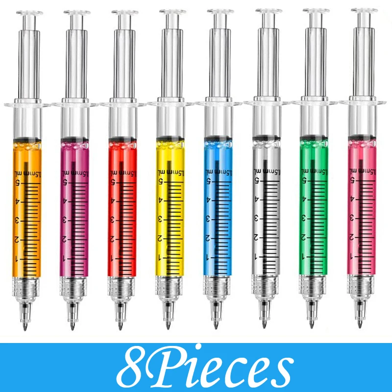 8Pieces-Syringe-Pens-Retractable-Fun-Nurse-Pens-Novelty-Multi-Colors ...