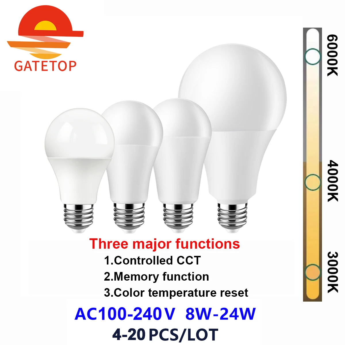 4-20PCS-AC110V-AC220V-Smart-3-color-dimmer-light-bulb-with-memory-E27 ...