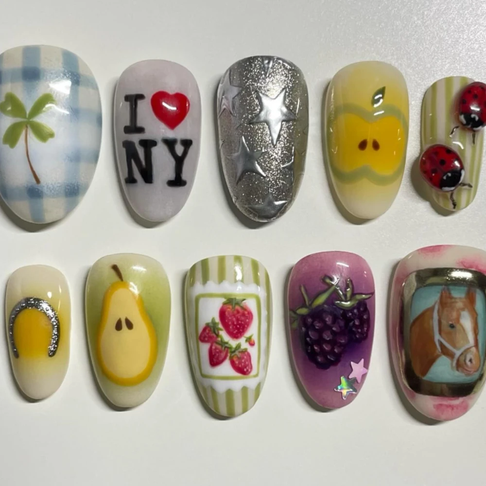 10Pcs Handmade Press On Nails Advanced and Interesting INS Y2K 3D ...
