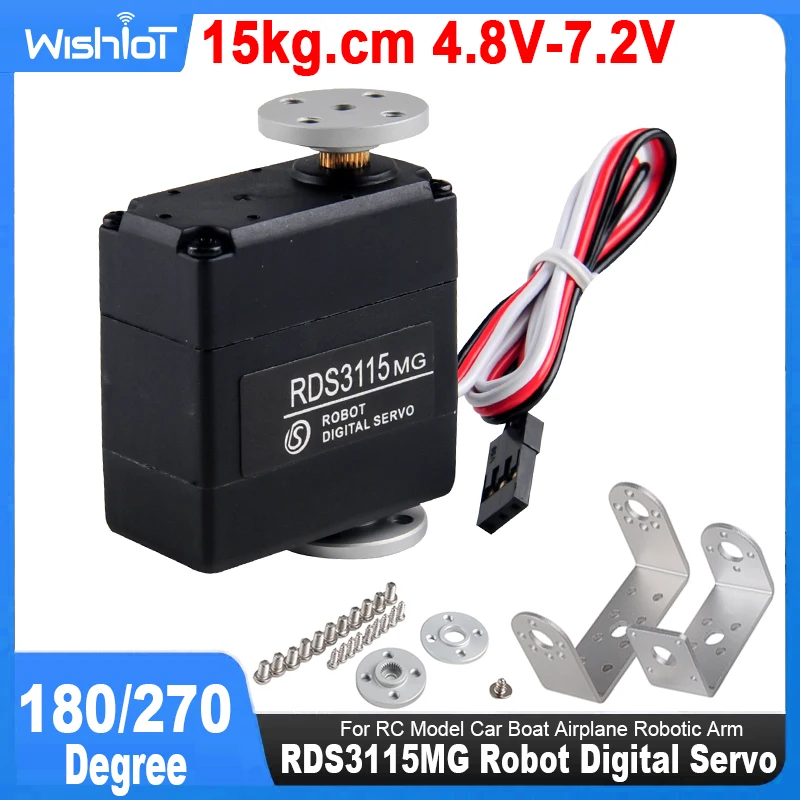 RDS3115MG Robot Digital Servo 180/270° 15KG Dual Axis Shaft Servo Motor ...