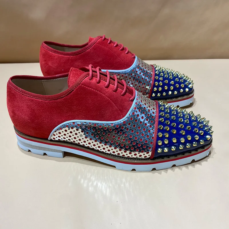 Splicing-Multicolor-Men-s-Rivet-Casual-Shoes-Classic-Red-Suede-Spike ...
