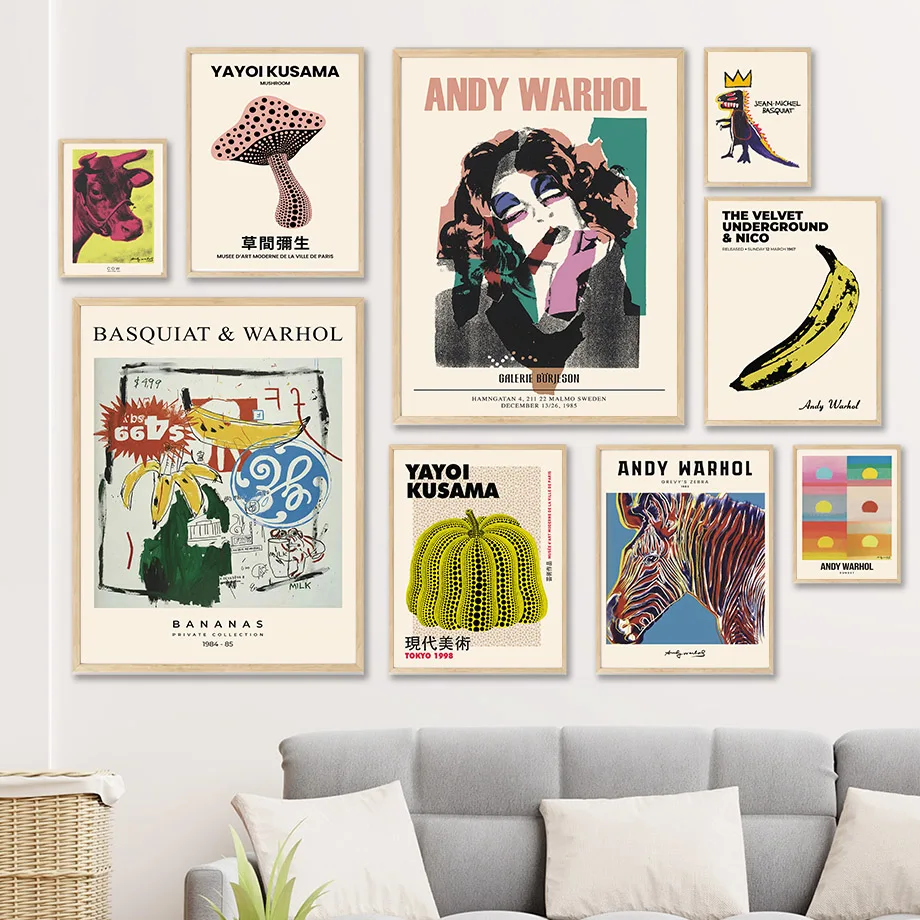 Yayoi kusama andy warhol banana abóbora cogumelo arte da parede pintura da lona cartazes e ...