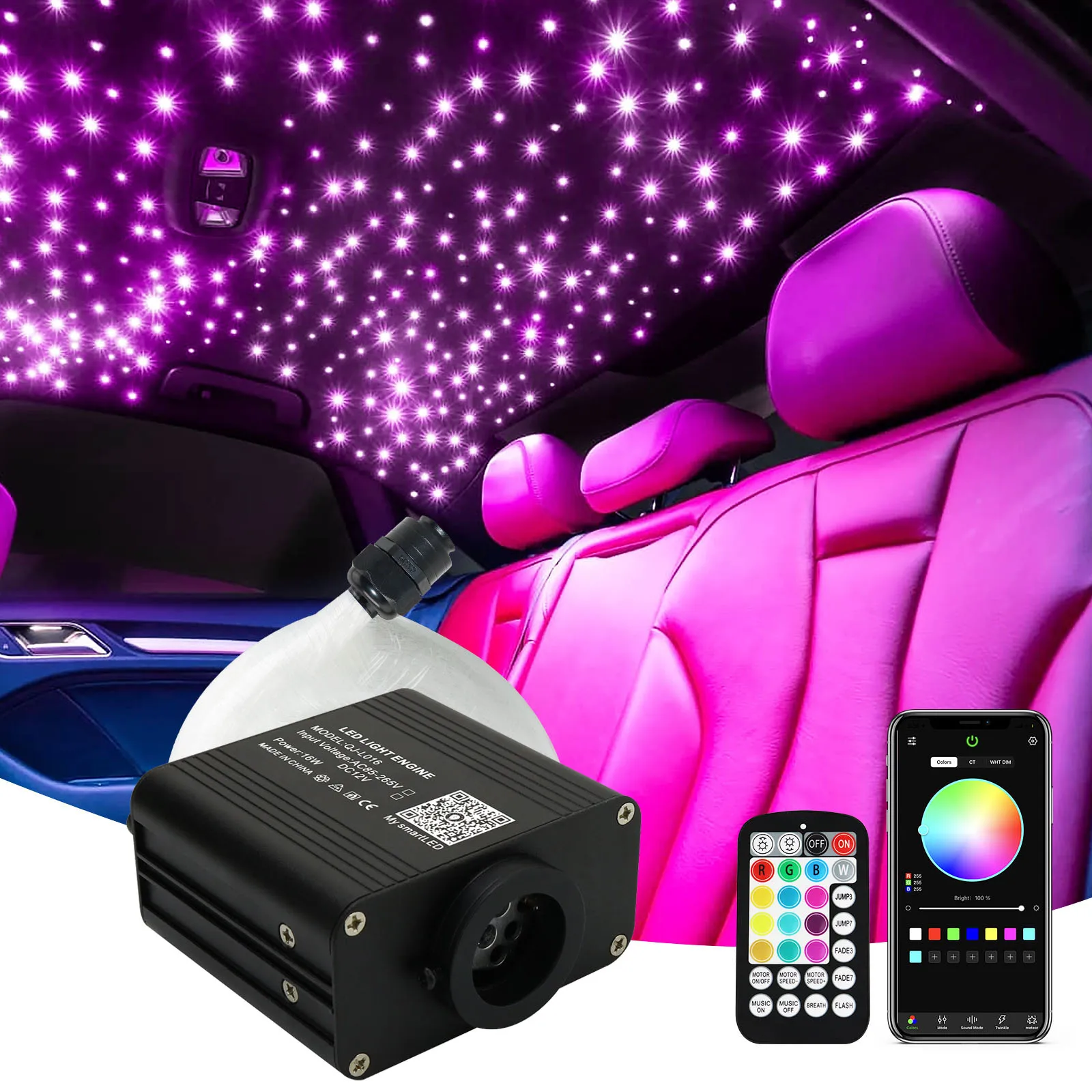 DC12V-Car-Starry-Sky-Car-Fiber-Optic-Light-APP-16W-RGBW-Twinkle-Car ...