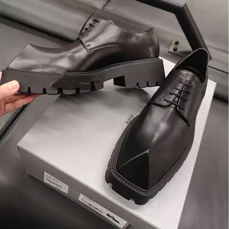 Fashion-Retro-Square-Toe-Men-Black-Thick-Sole-Platform-Shoes-Woman-Lace ...