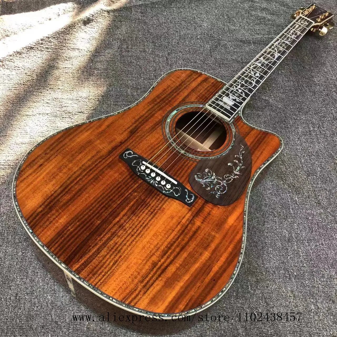Custom guitar, real abalone shell binding, ebony fingerboard, 41-inch ...