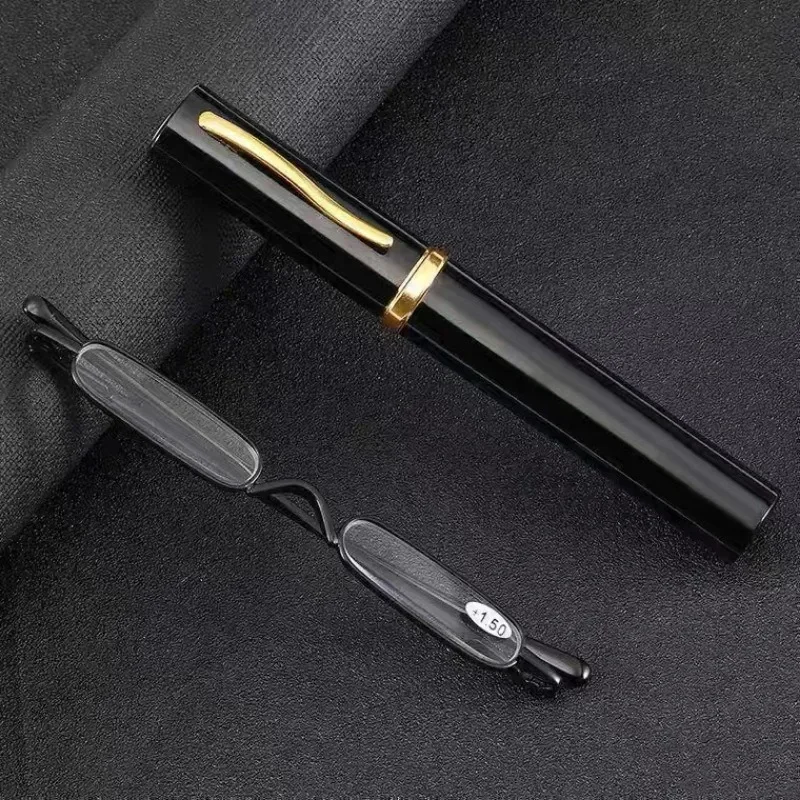 Elegant Portable Mini Reading Glasses Metal Frame Pen Box Ultra-thin ...
