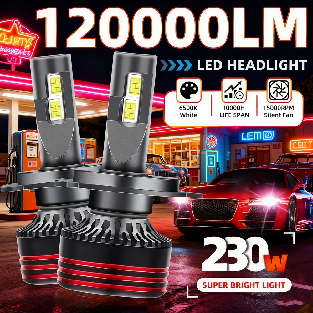 H4 LED Headlight 230W Super Bright h4 Hi/Lo Beam 120000LM 6000K Cool ...