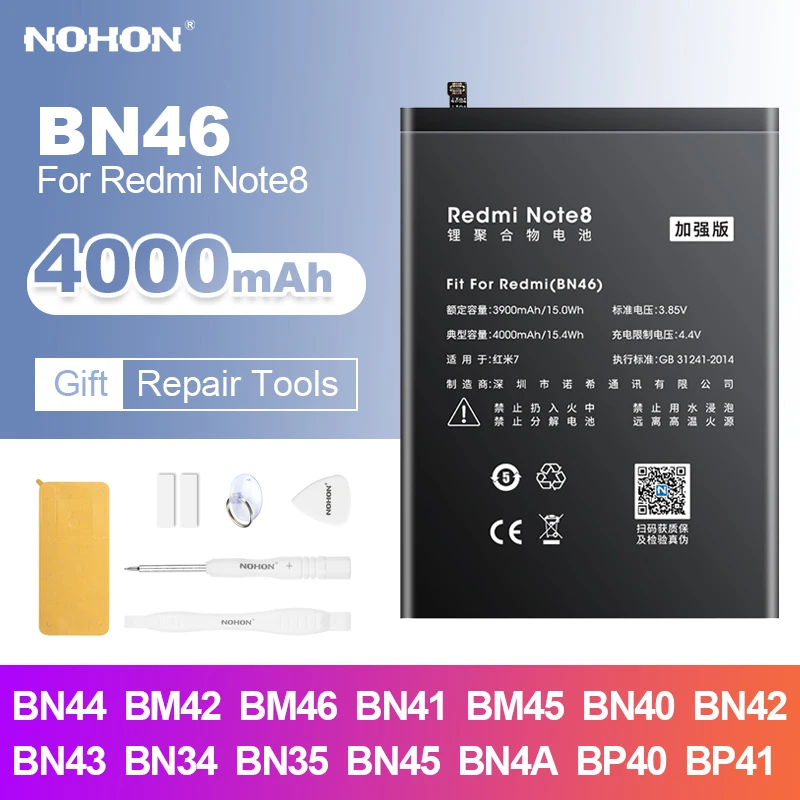 Nohon Battery For Xiaomi Redmi Note 8 7 4x 3 2 Bateria Bn46 Bm46 Bn44 ...
