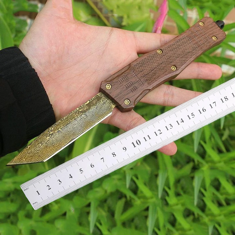 Tactical-Dinosaur-Troon-161-Wood-Pattern-Damascus-Blade-Dual-Action ...
