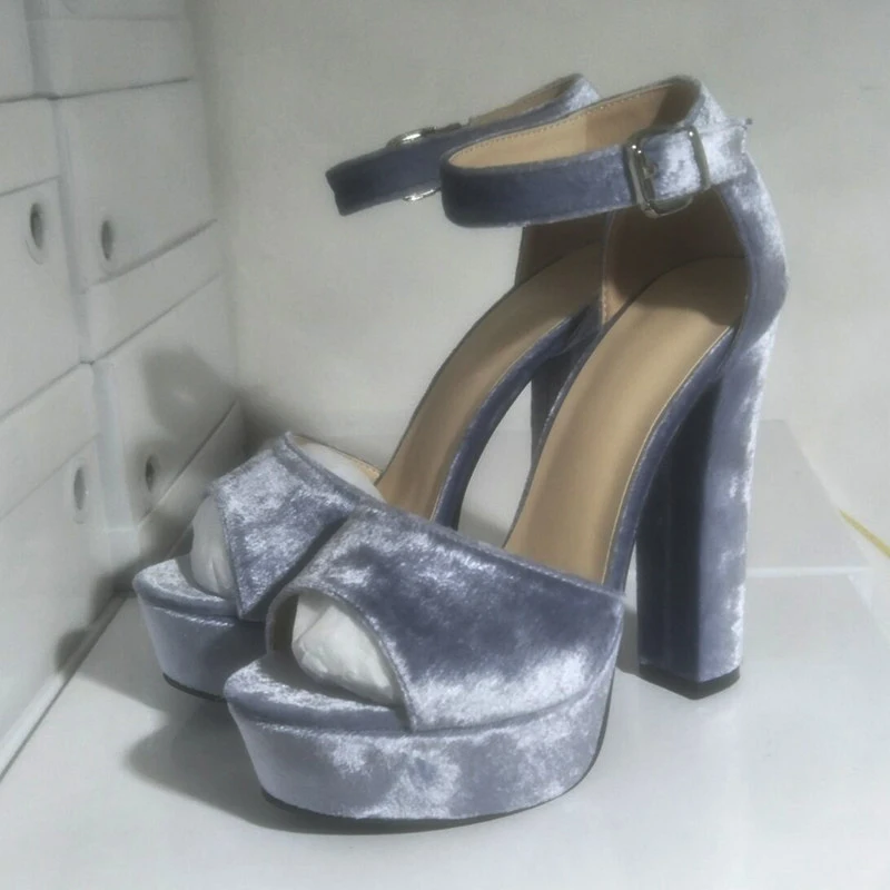 Ronticool New Handmade Women Platform Sandals Velvet Fabric Ankle Strap ...