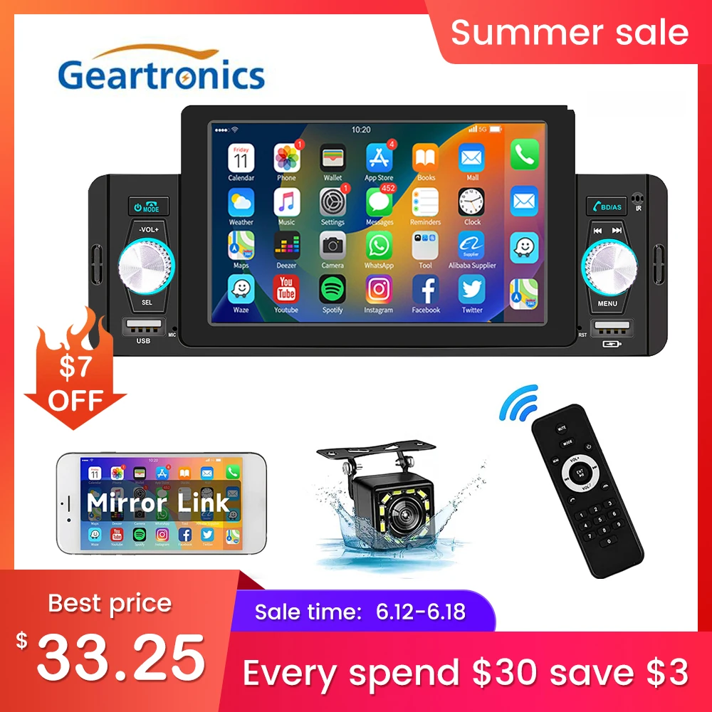 Car Radio 1 Din Apple Carplay Android Auto 5 Inch Touch Screen Car ...