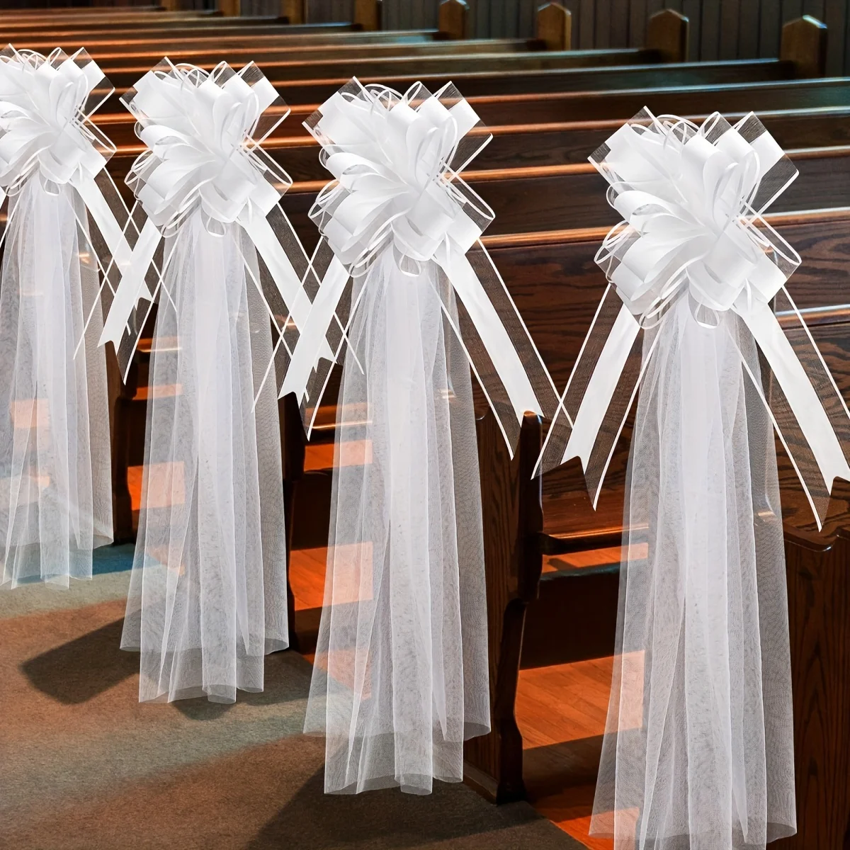4-piece-set-of-white-wedding-bench-bows-wedding-and-church-chair-aisle ...