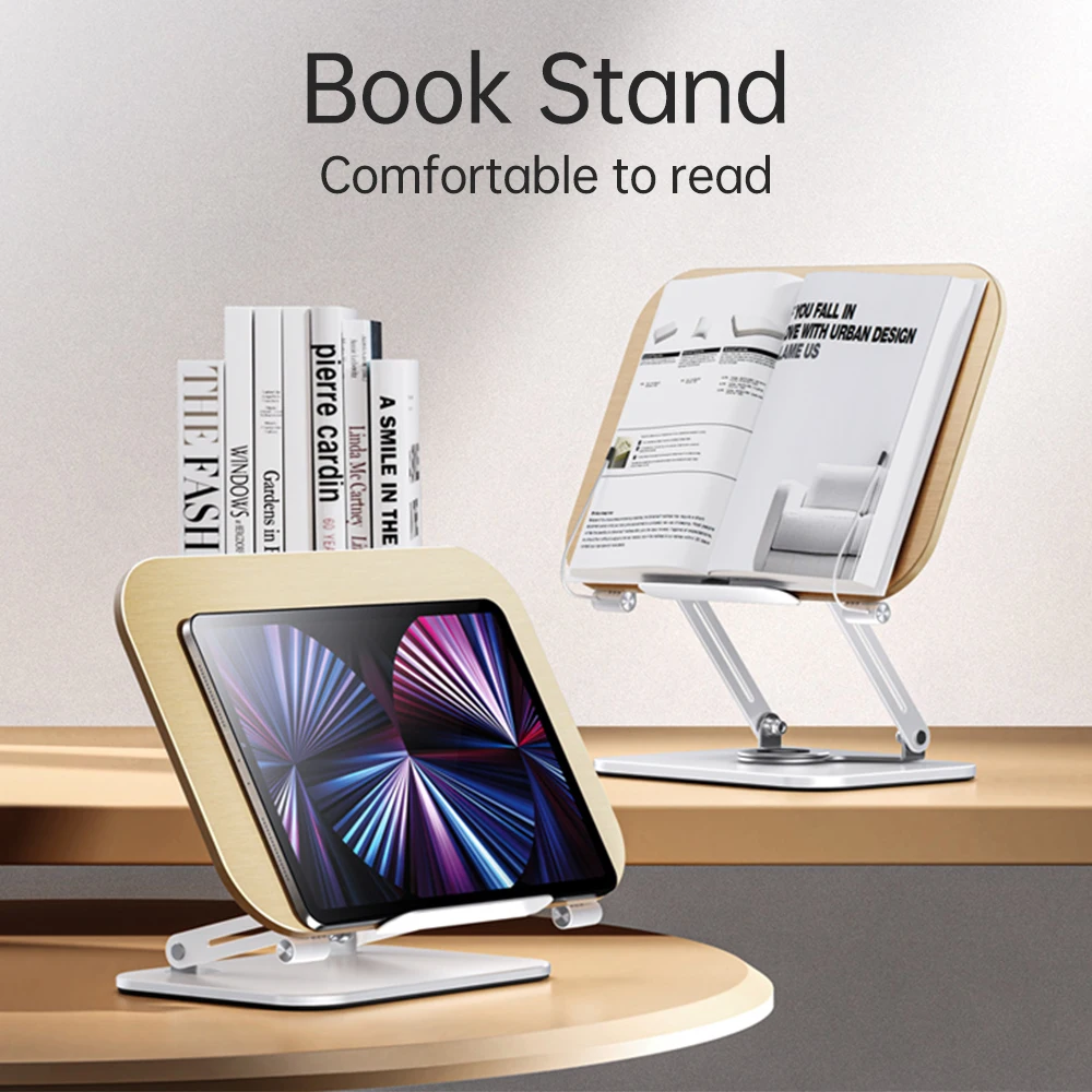Desktop Book Stand for Reading with 360° Rotating Base Plywood Panel ...