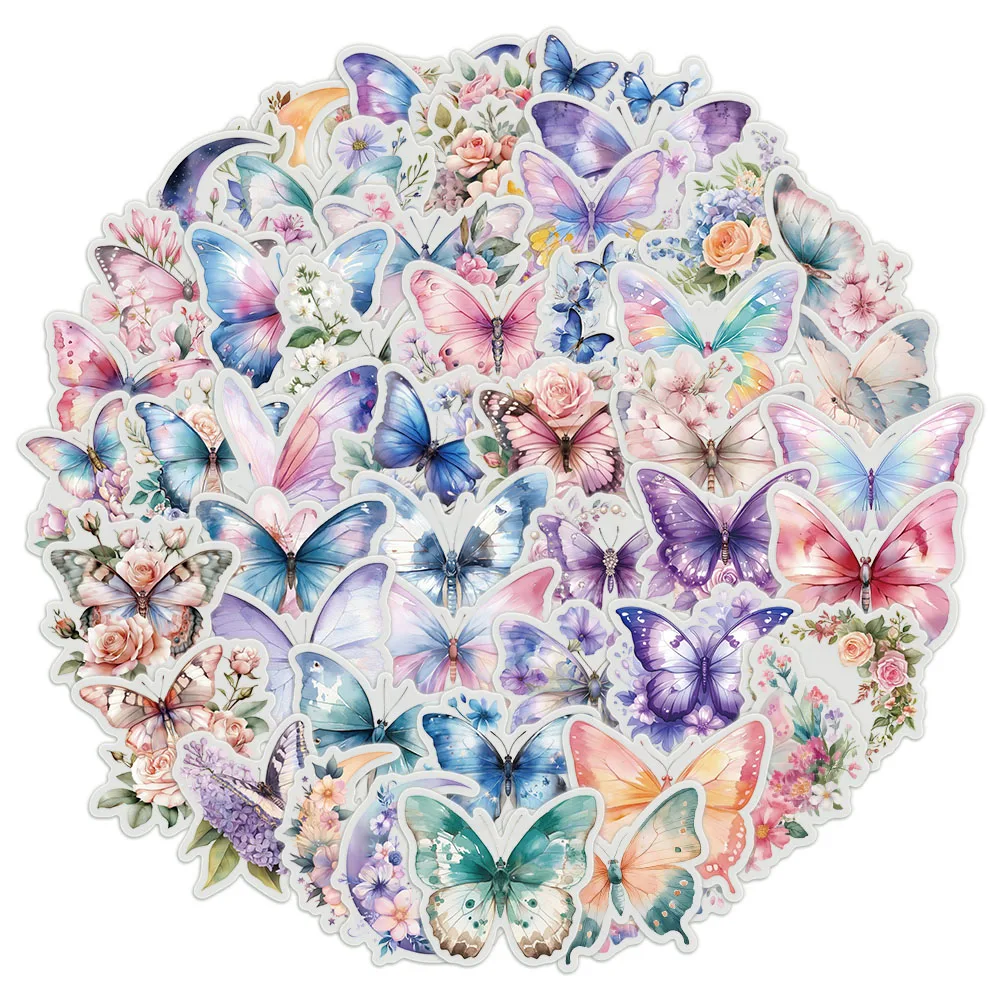 50/100PCS Butterfly Flower Exquisite Stickers Cartoon Color High Beauty ...