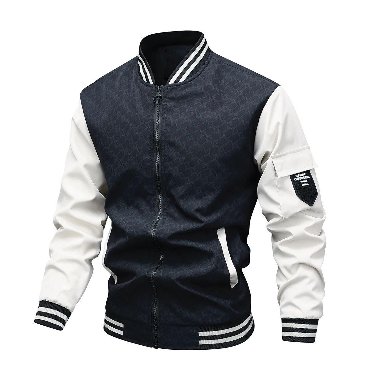 New-men-s-jacket-four-seasons-splicing-baseball-collar-zipper-thin-men ...