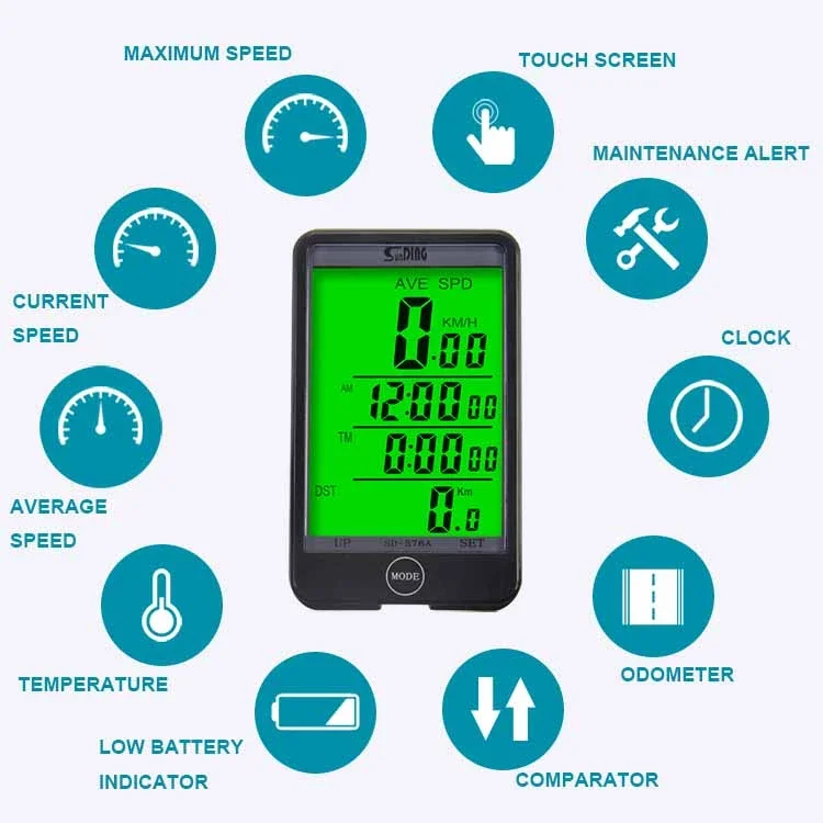SUNDING SD-576A Bike Computer, Stopwatch, Speedometer, Backlit LCD ...