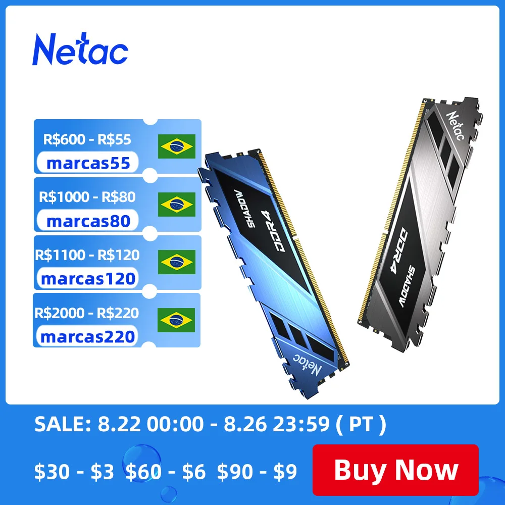Netac ram ddr4 8gb 16gb memória ddr4 3200mhz 3600mhz 2666mhz memoria módulos ram dissipador de ...