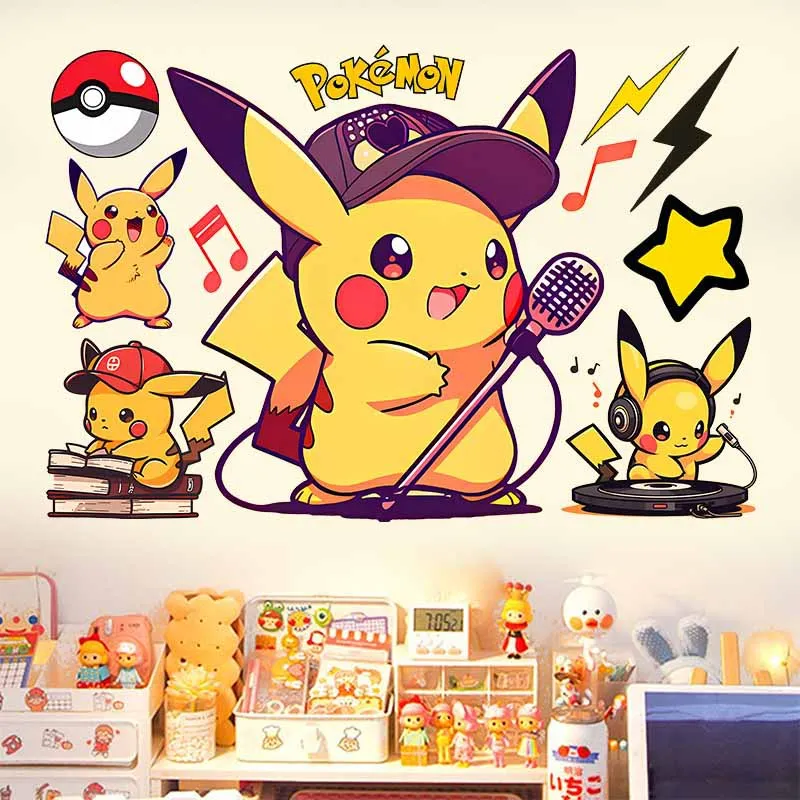 Cartoon Pokémon Pikachu Sing Wall Stickers For Kid's Rooms Kindergarten ...