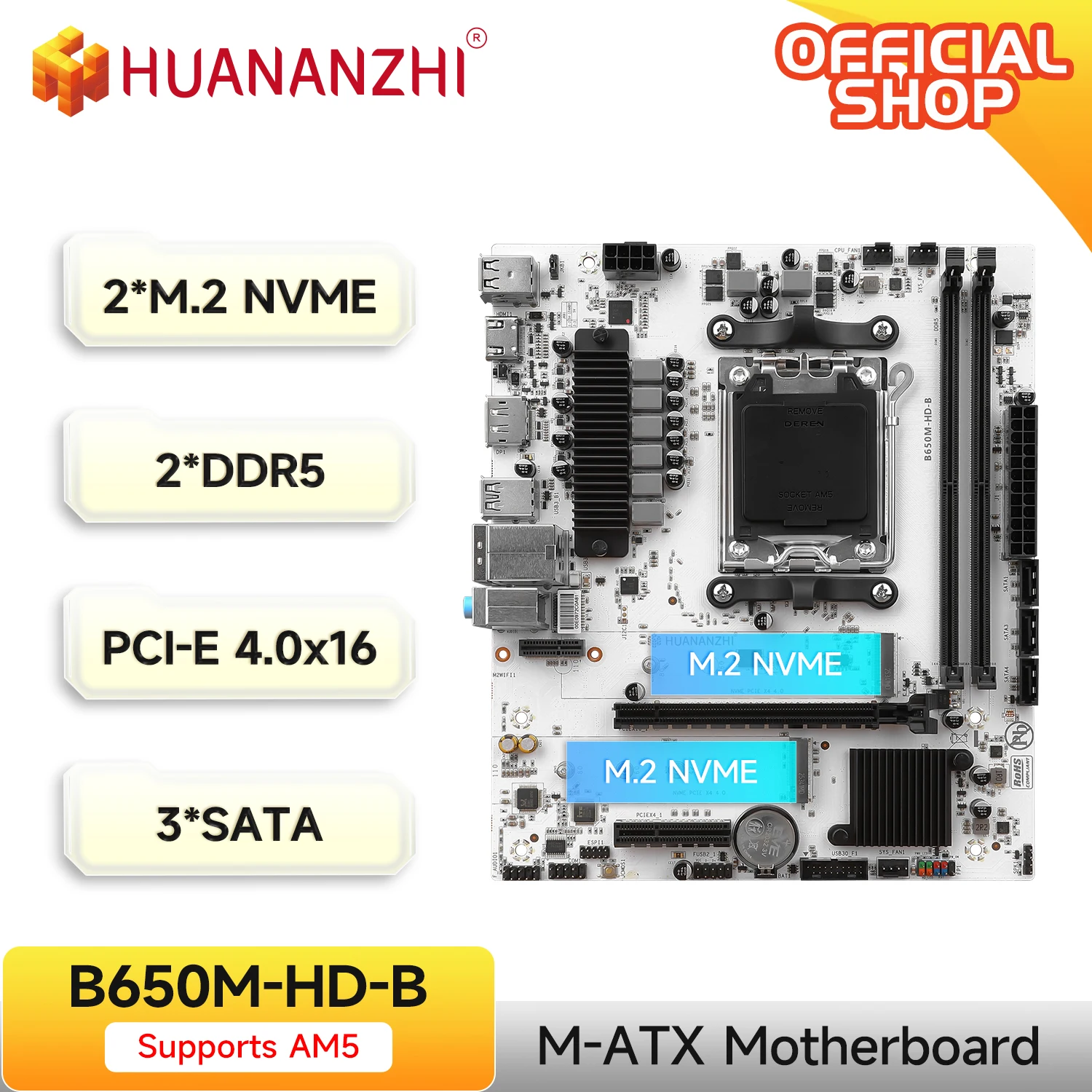 Placa-mãe AMD B650M-HD-B M-ATX, suporta CPU AMD Ryzen série 7000/9000 ...