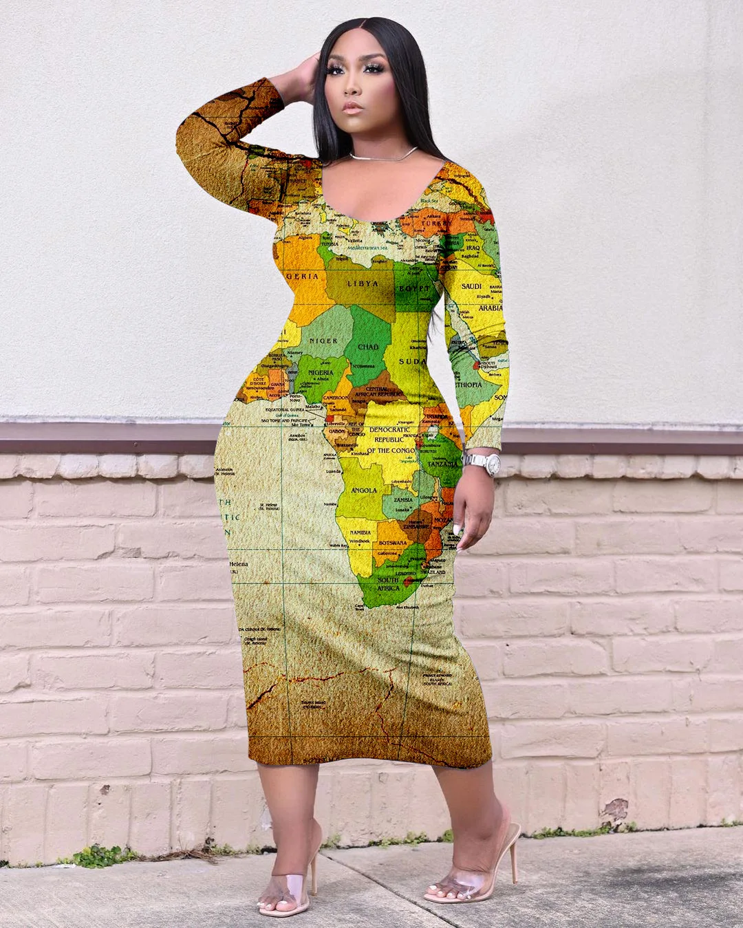 World-Map-Dress-Women-s-Fashion-Long-Sleeve-Party-Evening-Dresses-Loose ...