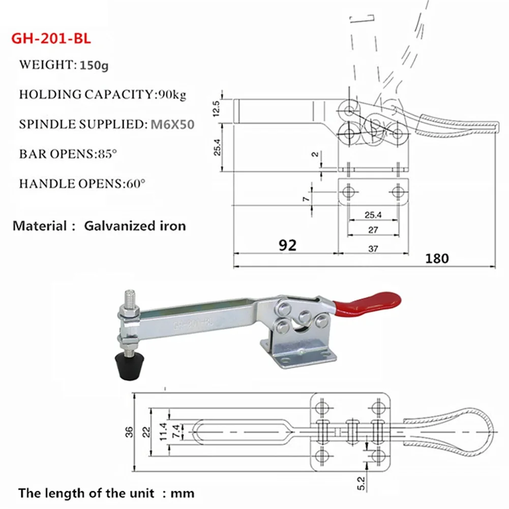 Extended-Toggle-Clamp-GH-201BL-High-Carbon-Steel-Non-slip-PVC-Handle ...