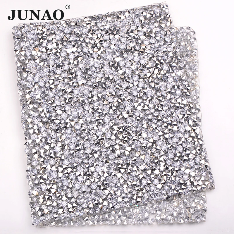 JUNAO-SS20-4mm-Clear-Silver-Resin-Rhinestones-Mesh-Trim-Hotfix-Crystal ...