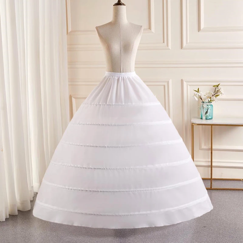 Bride Wedding Dress Petticoat Long 6 Hoops Crinoline Underskirt Bottom ...