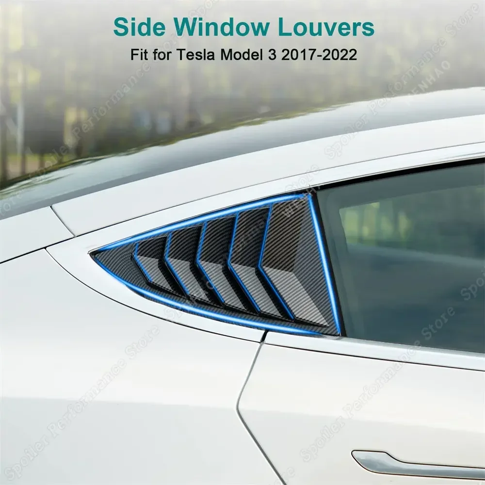 For Tesla Model 3 Side Window Spoiler Splitter Cover Trim Louver Rear ...