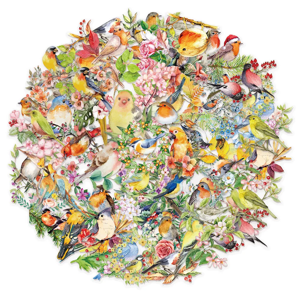 50PCS Water Splash Watercolor Bird Sticker Pack Waterproof Transparent ...