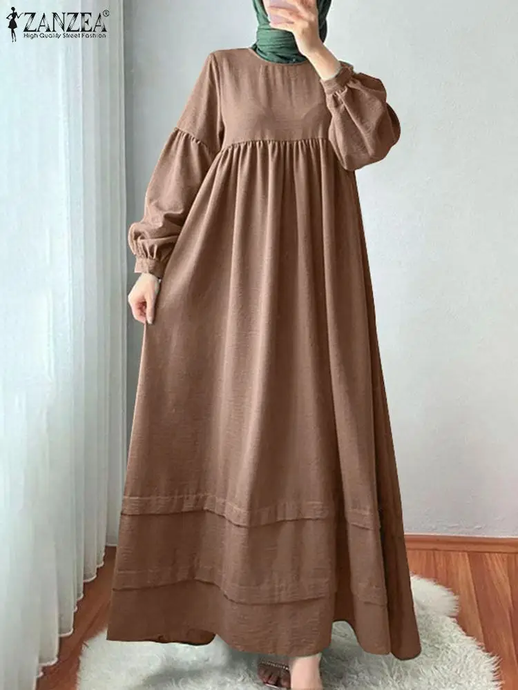 ZANZEA-Vestido-Hijab-musulm-n-para-mujer-ropa-de-manga-larga-cuello ...
