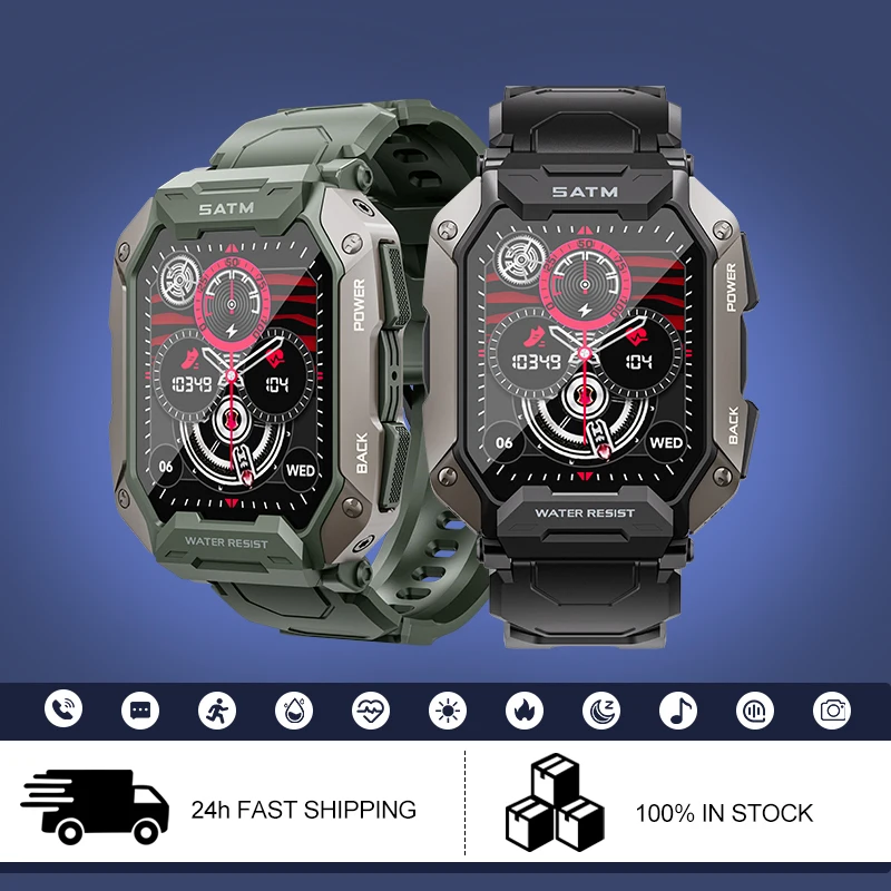 2024-NEW-C20-Military-Smart-Watch-Men-Outdoor-BT-Wireless-Call-5ATM ...