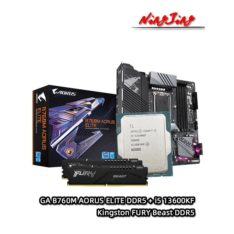 Intel i5 13600KF CPU + GA B760M AORUS ELITE DDR5 Motherboard + Kingston ...