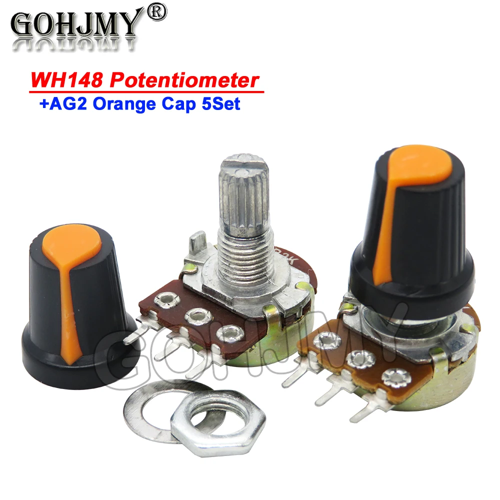 2set Wh148 3pin 15mm Rotary Potentiometer Orange B1k B2k B5k 10k 20k ...