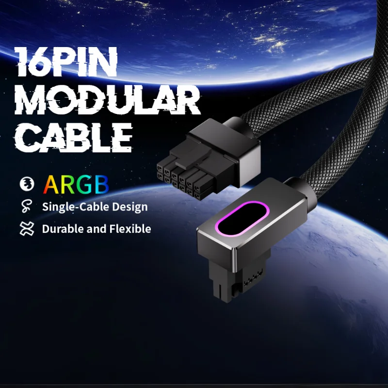 AIJS GPU16PIN Modular Cable Right Side 12+4PIN Power Cable with ARGB ...