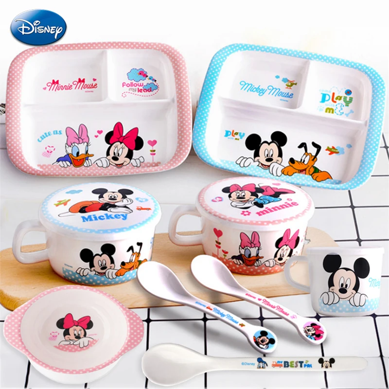 Disney-Mickey-Minnie-Mouse-Spoon-Plate-Tableware-Children-Cartoon-Rice ...