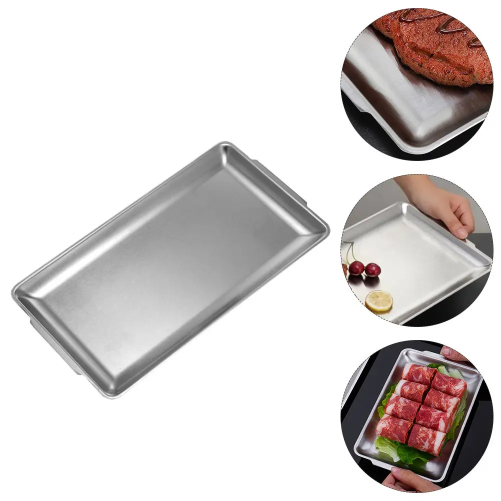 1Pcs Stainless Steel Bake Cake Pan Rectangular Bbq Picnic Serving Plate ...